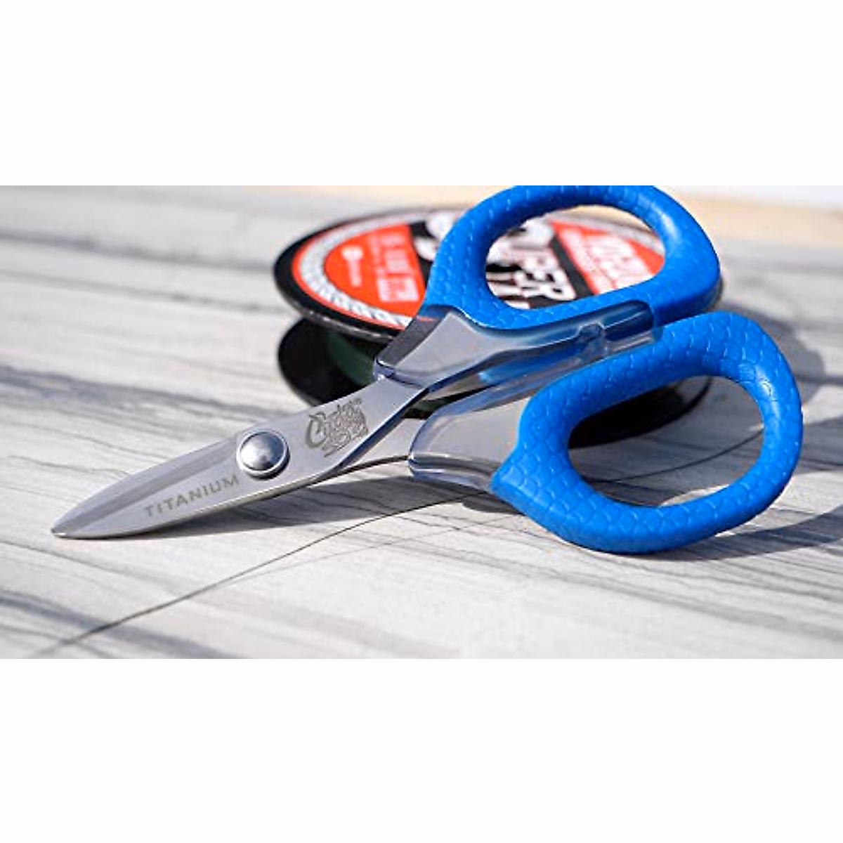 Cuda 5.5-Inch Titanium-Bonded Fishing Scissors for Braided Line & Mono Line with Micro Serrated Edges (18362), Blue