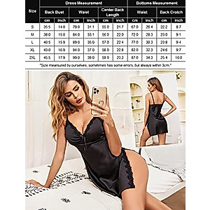Avidlove Satin Nightgowns for Women Silk Lace Lingerie Satin Side Slit Chemise(Black,M)