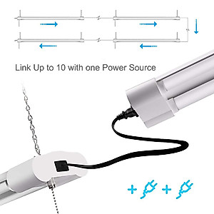 BALTORO 40w LED 4800 Lumen Double Tubes Utility Shop Light 5000K Daylight UL 100w Equivalent Pull on/Off. Surface/Suspension Mount, Garage, Warehouse, Workshop Linkable to 10 (12 Pack)