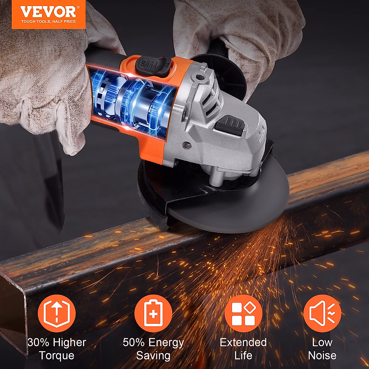 VEVOR Cordless Angle Grinder Kit For 4-1/2'' 9000 rpm, Cordless Electric Grinder Power with 20V Fast Charger for Cutting, Polishing, Grinding, Rust Removal