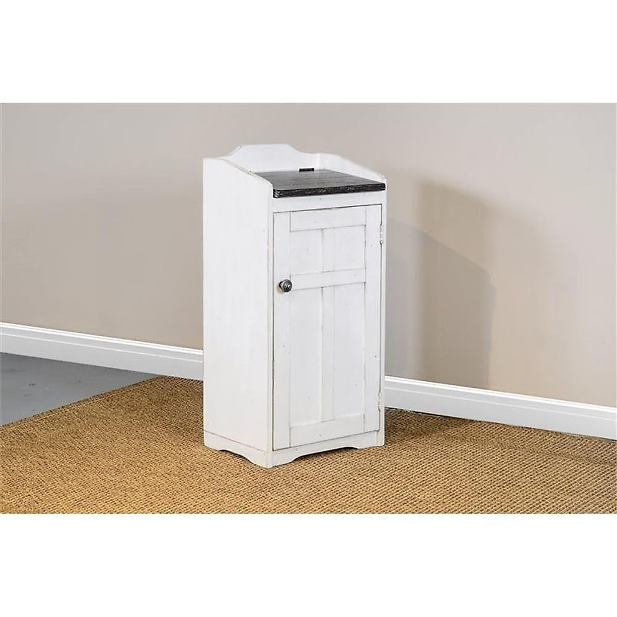 Pemberly Row 16" Farmhouse Wood Trash Box in White/Dark Brown