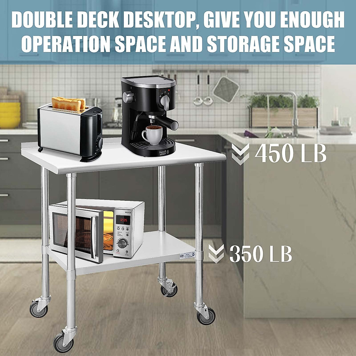 HALLY Stainless Steel Table for Prep & Work 24 x 36 Inches with Caster Wheels, NSF Commercial Heavy Duty Table with Undershelf and Backsplash for Restaurant, Home and Hotel