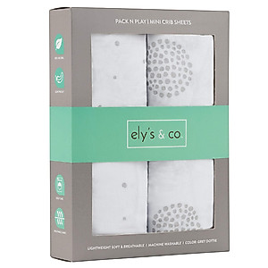 Ely's & Co. Pack N Play,Playard,Portable Crib Sheet 2-Pack Combed Jersey Cotton for Baby Boy or Baby Girl (Grey Dottie)