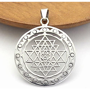 COSUMOSU Sri Yantra Sacred Geometry India Hinduism 925 Sterling Silver Talisman Pendant (Round S)