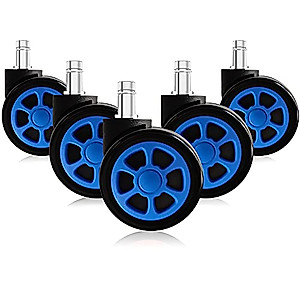 TIANSHU Office Chair Wheels,Universal Gaming Chair Casters Heavy Duty Office Chair Replacement Parts Rubber Desk Chair Caster Wheels for Wood & Hardwood Floors Set of 5, Blue