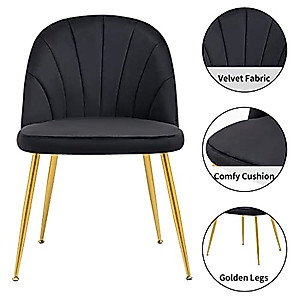 X-VOLSPORT Modern Velvet Dining Chairs Set of 2, Tufted Upholstered Club Chairs Armless Side Chair with Metal Gold Legs, Office Guest Chair for Reception, Accent Chair for Living Room Bedroom, Black