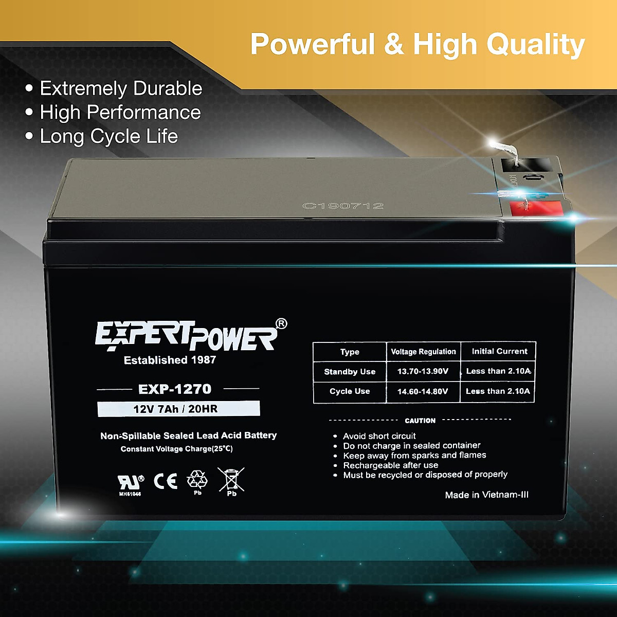 12V 7AH EXP1270 FIRST ALERT ADT ALARM BATTERY ExpertPower