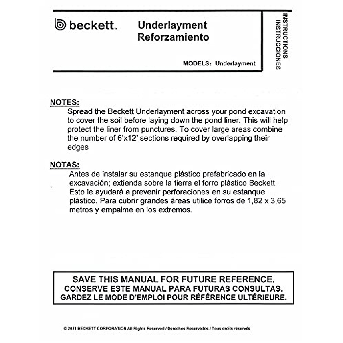 Beckett Corporation 7202510 Pond Liner, 6ft x 12ft, Black
