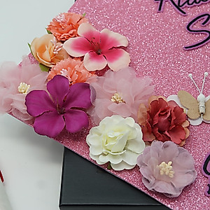 GRADWYSE Pink Glitter Graduation Cap Topper with Flowers, Graduation Cap Decorations, Class of 2024 Grad Cap Topper, It Always Seems Impossible Till It's Done
