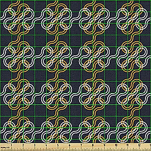 Ambesonne Abstract Fabric by The Yard, Pattern with Interlacing Lines Knots Modern Twisted Tangled Design, Decorative Fabric for Upholstery and Home Accents, 1 Yard, Dark Blue Marigold White