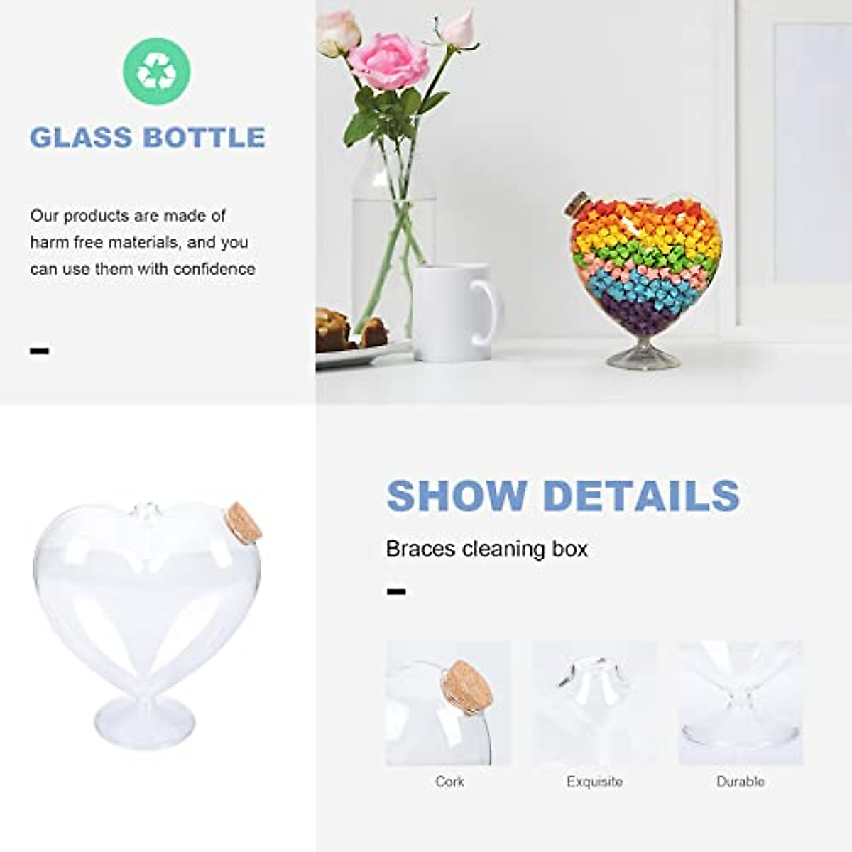 Tofficu Glass Jar Bottle with Cork Heart Shaped Wishing Bottle Plants Showing Bottle Desktop Hydroponic Plant Vase for Home Wedding Party Decoration