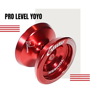 Yomega Glide® – Pro Level Aluminum Metal unresponsive Yoyo for Advance Players – Wing Shaped, C Size Ball Bearing Yoyo + Glove + 5 Extra Strings + 3 Month Warranty (red)