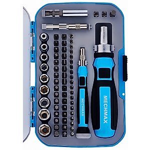 MECHMAX Ratcheting Screwdriver Bits & Socket Set 68 Piece, Magnetic Bits with Storage Case for Home, Garage, Office, Apartment, Car, Dorm, Back to School, Bike, Electronics Projects, and as A Gift