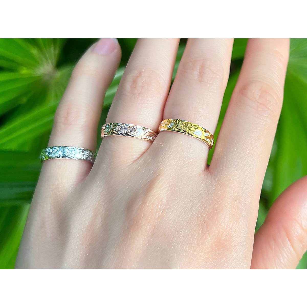 Aloha Jewelry Company Sterling Silver 4mm Hawaiian Princess Plumeria Flower Scroll Ring Stackable Wedding Band (Silver, 10)