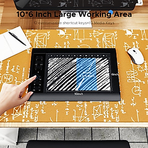 TeinenRon Graphics Drawing Tablet with Stand,10x6 Inch Drawing Tablet with 8192 Level Pen,12 Hot Keys,Digital Drawing Pad Compatible with PC/Mac/Android for Painting,Design&Online Teach