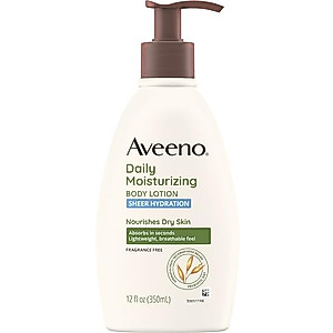 Aveeno Sheer Hydration Daily Moisturizing Fragrance-Free Lotion with Nourishing Prebiotic Oat, Fast-Absorbing Body Moisturizer for Dry Skin with Lightweight, Breathable Feel, 12 fl. oz