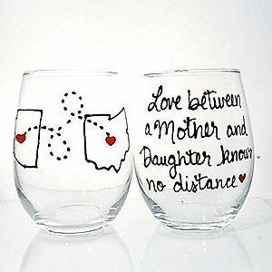 Mother's Day Gifts for Mom From Daughter, Love Between Mother and Daughter Knows no Distance, Mother Daughter Wine Glass, All States and Countries Available