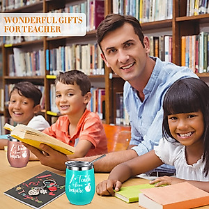 Panitay 12 Pcs Teacher Appreciation Christmas Gifts in Bulk for Women, Teach Love Inspire Tumbler Set 12oz Wine Cup with Mini Journal Notepads Keychains Thank You Gifts Valentine's Day Gifts Set