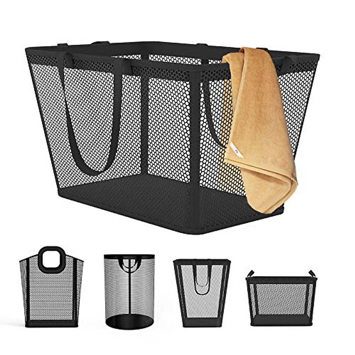 NPET Laundry Hamper Basket(Multi-Style), Protable Plastic Clothes Bag with EVA Waterproof & Breathable Mesh Material, Storage Bins for Laundry, Bathroom, Bedroom and Dormitory(Square, Black)