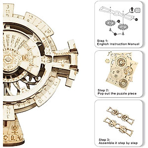 ROKR 3D Wooden Perpetual Calendar Puzzle,Mechanical Gears Toy Building Set,Brain Teaser Games,Engineering Toys,Family Wooden Craft KIT Supplies-Great Birthday for Husband Wife Adult