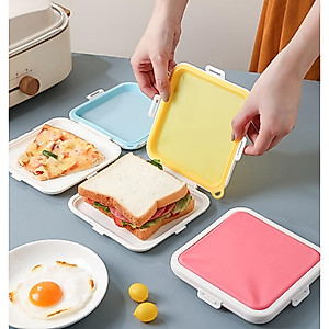 Komost Leakproof & BPA Free Silicone Sandwich Containers - Reusable Sandwich Box with Snap-Off Lid for Lunch, Eco-Friendly Plastic Sandwich Holder (Blue)