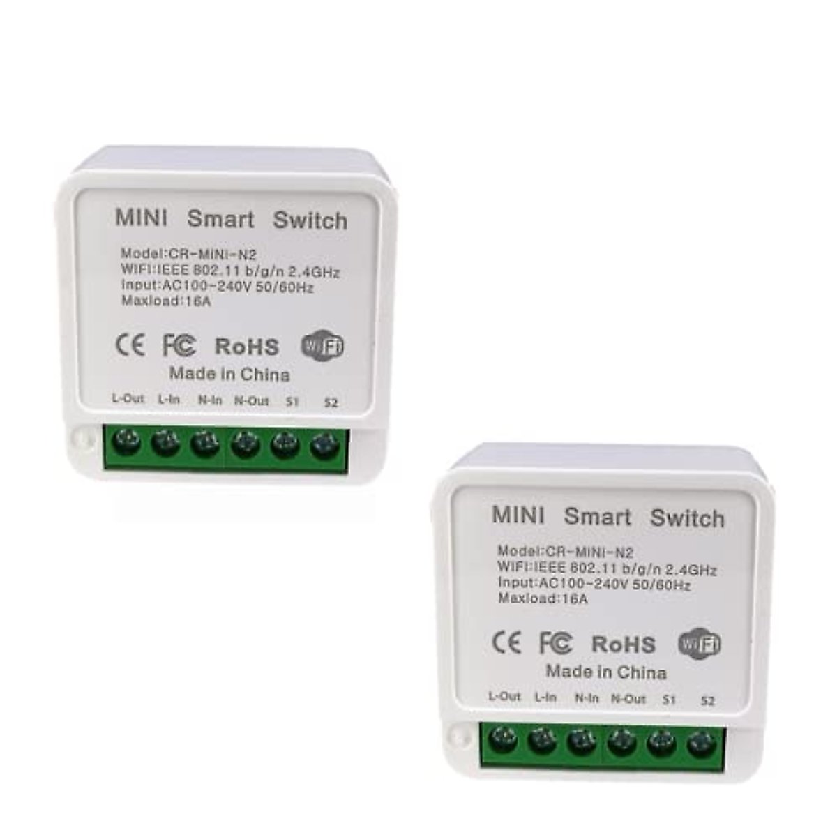 COLOROCK Mini Smart Relay WiFi Switch, DIY Smart Light Switch Module Smart Life/Tuya App, Compatible with Alexa and Google Home Smart Speakers,with Appointment Timing Function. 16A (2Pack)