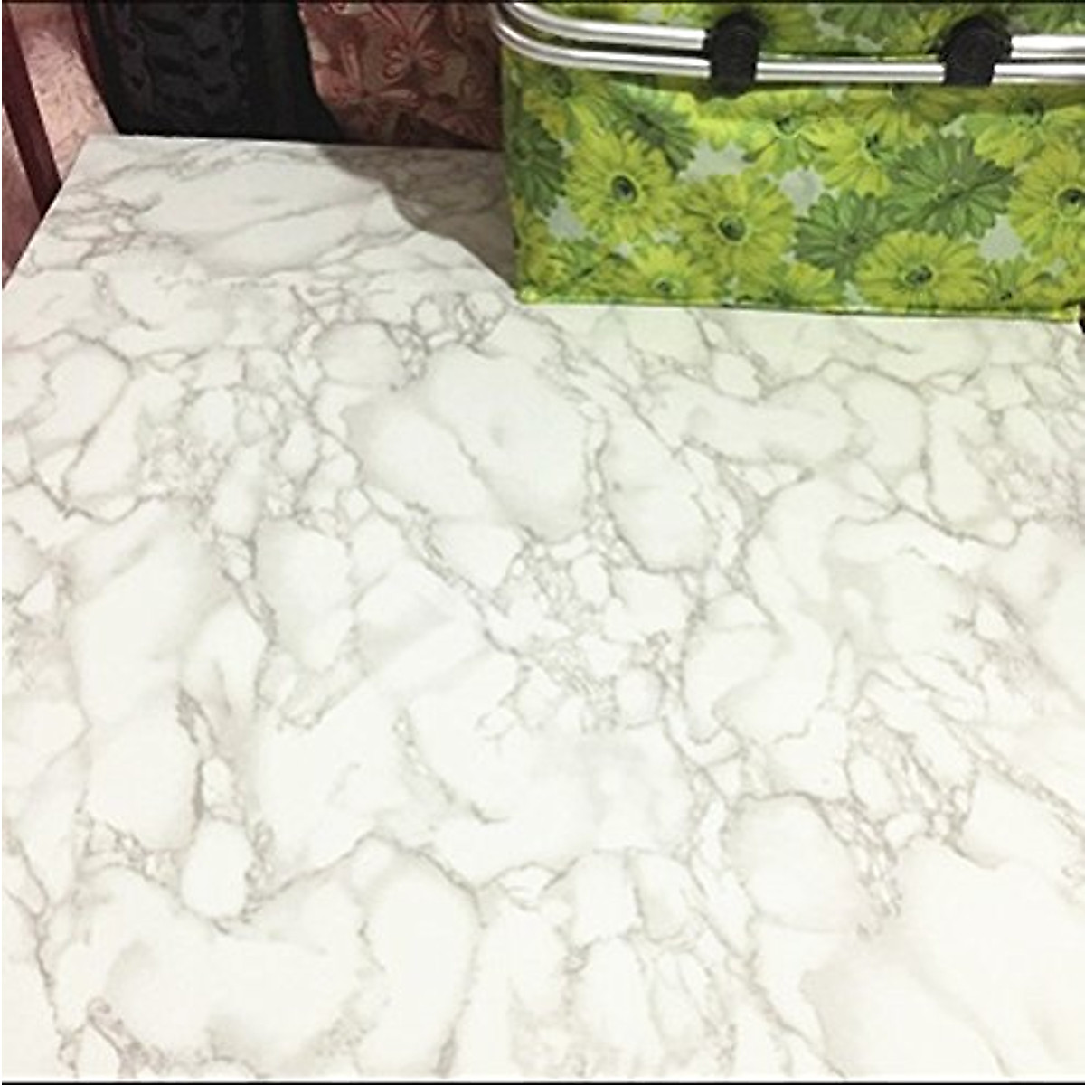 MULLSAN White Grey Marble Gloss Vinyl Film Paper 24''x118'' Roll