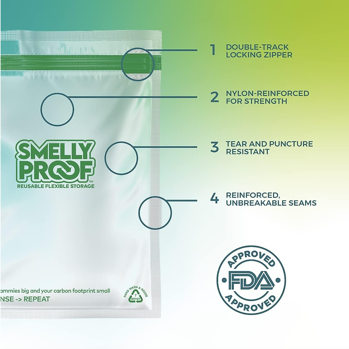 Smelly Proof Reusable Food Storage Bags, 15-Pack, Clear FLAT, 8.5x10