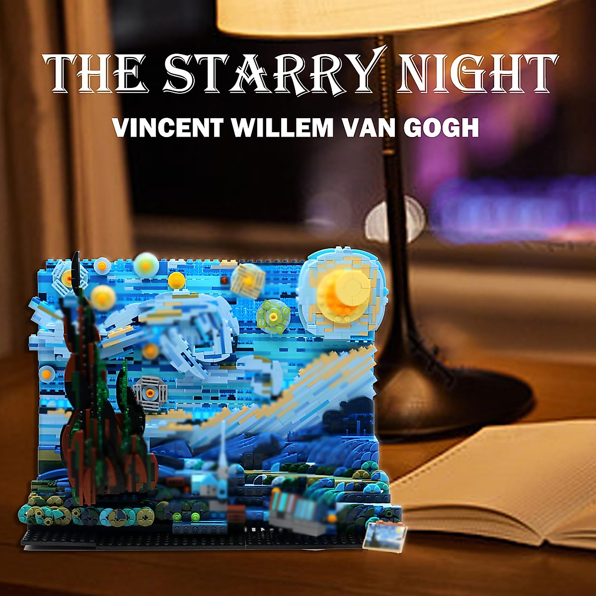 The Starry Night Toy Building Sets,DIY Building Blocks Van Gogh Starry Sky World Painting,Small Particles Children's Educational Assemble 3D Model,Stacking Blocks for Children and Adults (Blue)