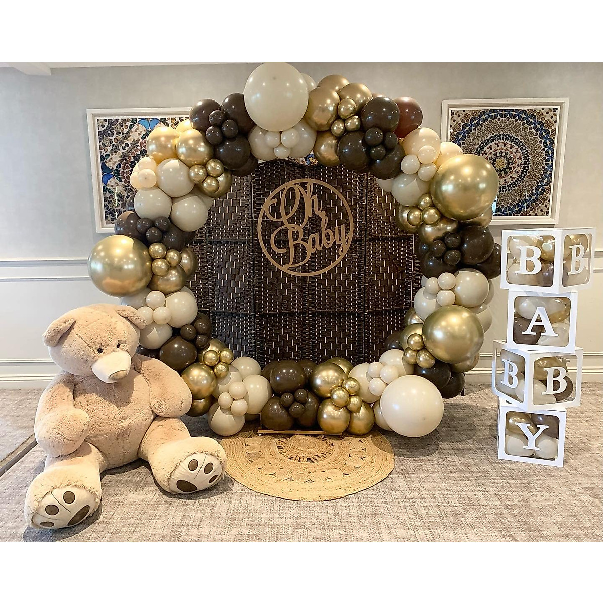 Beige Balloon Garland Arch Kit 132PCS Double-Stuffed Brown Nude Sand Chrome Gold Latex Balloons for Boho Teddy Bear Baby Shower Wedding Birthday Party Decoration
