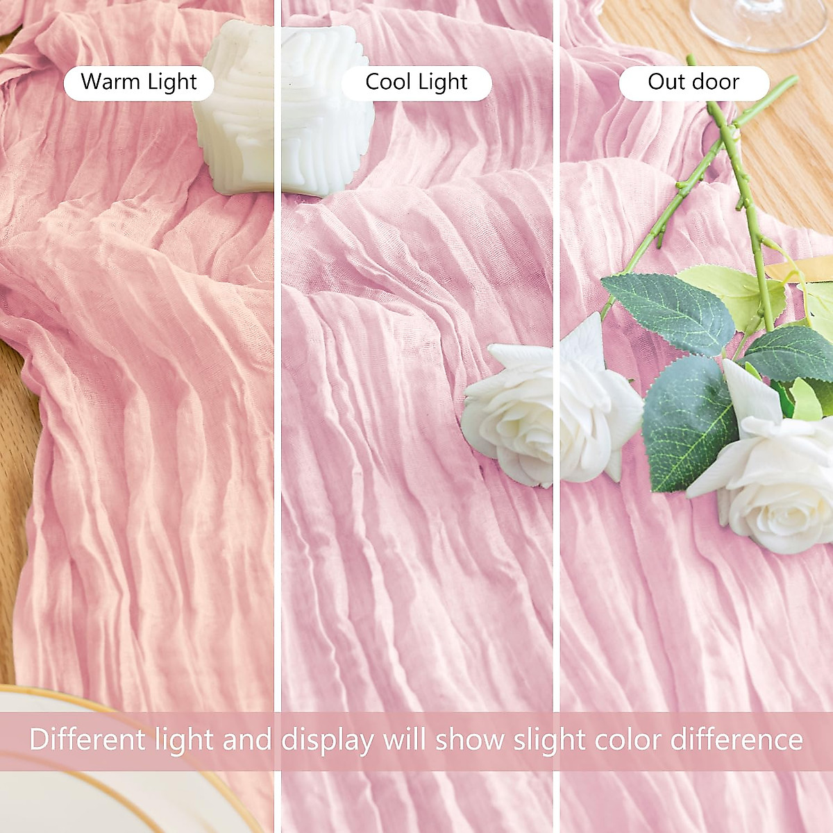 Xiomot 3PCS Table Runner Fall Cheesecloth 10FT Blushing Pink Boho Gauze Cheese Cloth Rustic Sheer Table Runners for Thanksgiving Wedding Bridal Baby Shower Party Decoration