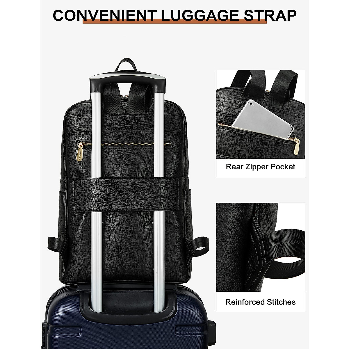 BOSTANTEN Leather Laptop Backpack for Women 15.6 inch Computer Bag College Student Daypack Back to School Supplies Travel Bag