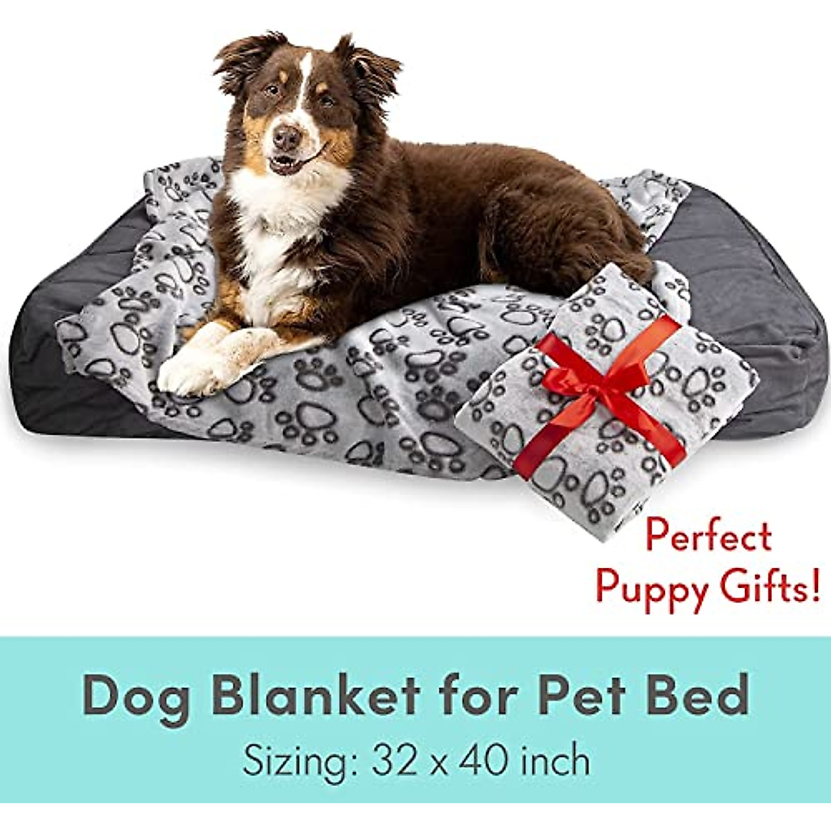 Stuffed Premium Soft Dog Blanket, with Flannel Grey Cute Paw Print, 40 * 32 inches