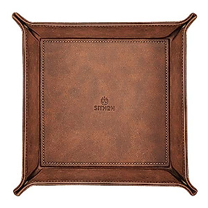 SITHON Valet Tray Desktop Storage Organizer – Premium PU Leather Catchall Tray Bedside Vanity Tray Nightstand Caddy Holder for Remote Controller, Keys, Phone, Wallet, Coin, Jewelry, Brown