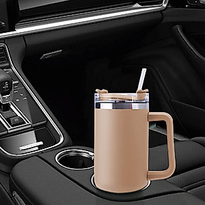 Bileeko 40 oz Tumbler with Handle and Straw, Reusable Stainless Steel Insulated Travel Mug Iced Coffee Cup Maintains Cold, Heat, and Ice for Hours(Driftwood)