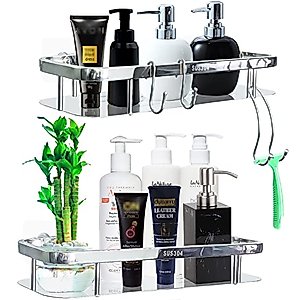 Emblshnt 2-Pack Bathroom Organizer, Shower Rack, Self Adhesive Shower Shelves, Shower Shelf for Inside Shower, Shower Organizer Corner Shower Caddy Corner, Shower Racks for Inside Shower Storage
