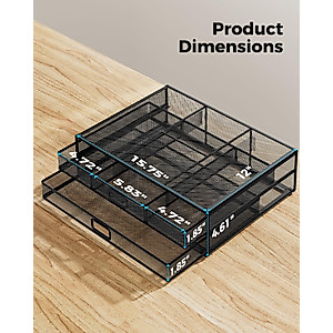 Monitor Stand with Drawer, Monitor Stand, Monitor Riser Mesh Metal, Desk Organizer, Monitor Stand with Storage, Desktop Computer Stand for PC, Laptop, Printer - HUANUO