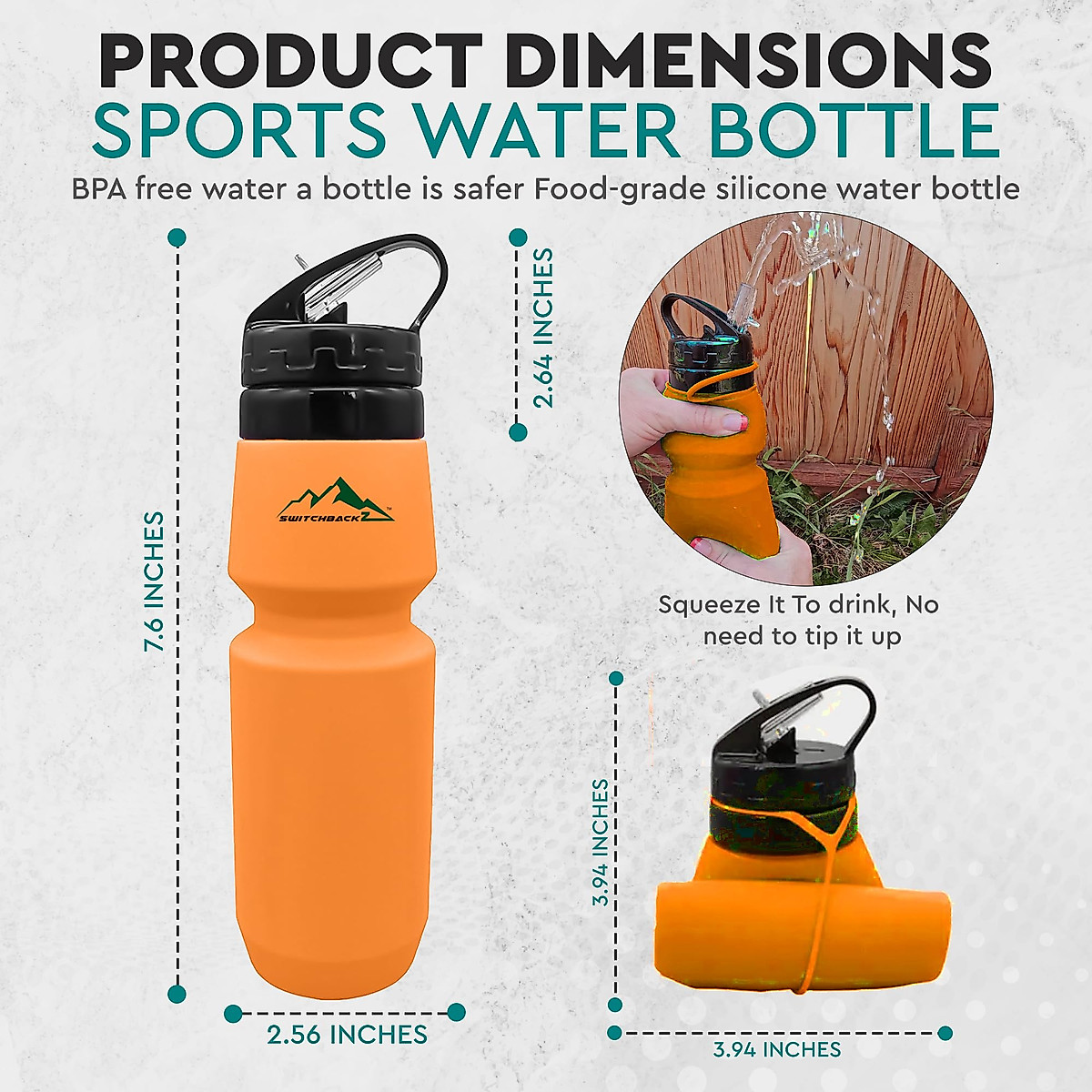Collapsible Water Bottles (25 Oz) - Leakproof Foldable Water Bottle w/ Foldable Straw & Cleaner - BPA Free Lightweight Water Bottles - Ideal Sports Water Bottle for Camping, Traveling & More (Orange)