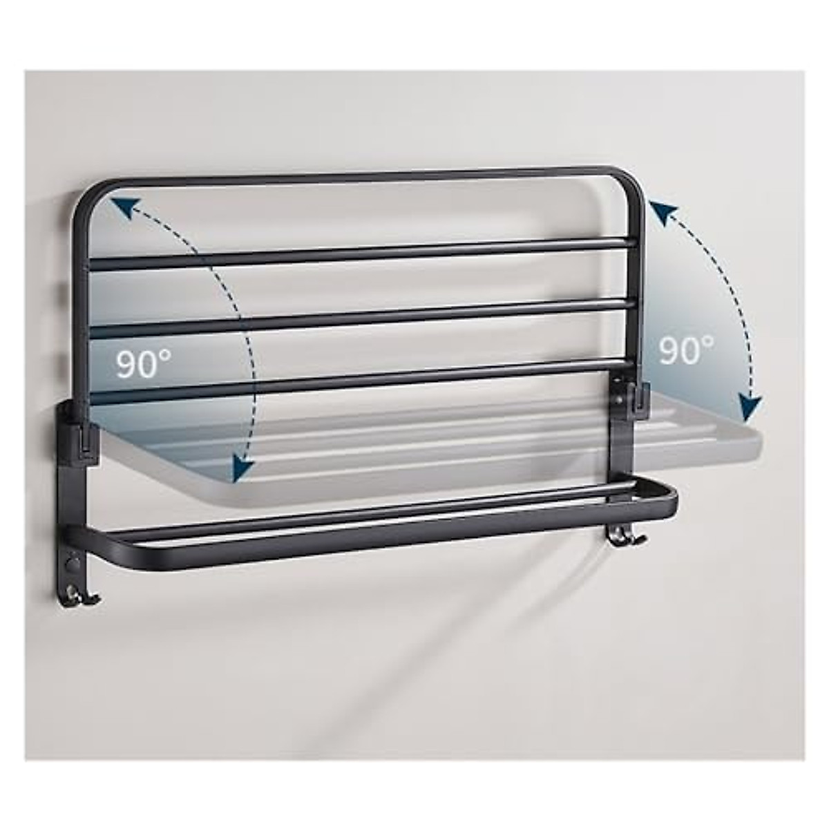 Towel Rack Wall-Mounted Towel Rack Foldable Towel Rail with Hook Space Aluminum Towel Rack Black Rack Kitchen Bathroom Home Decoration (Size : 60cm)