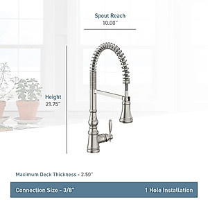 Moen Weymouth Oil Rubbed Bronze One Handle Spring Pulldown Kitchen Faucet, Farmhouse Kitchen Sink Faucet with Power Boost for a Faster Clean, S73104ORB