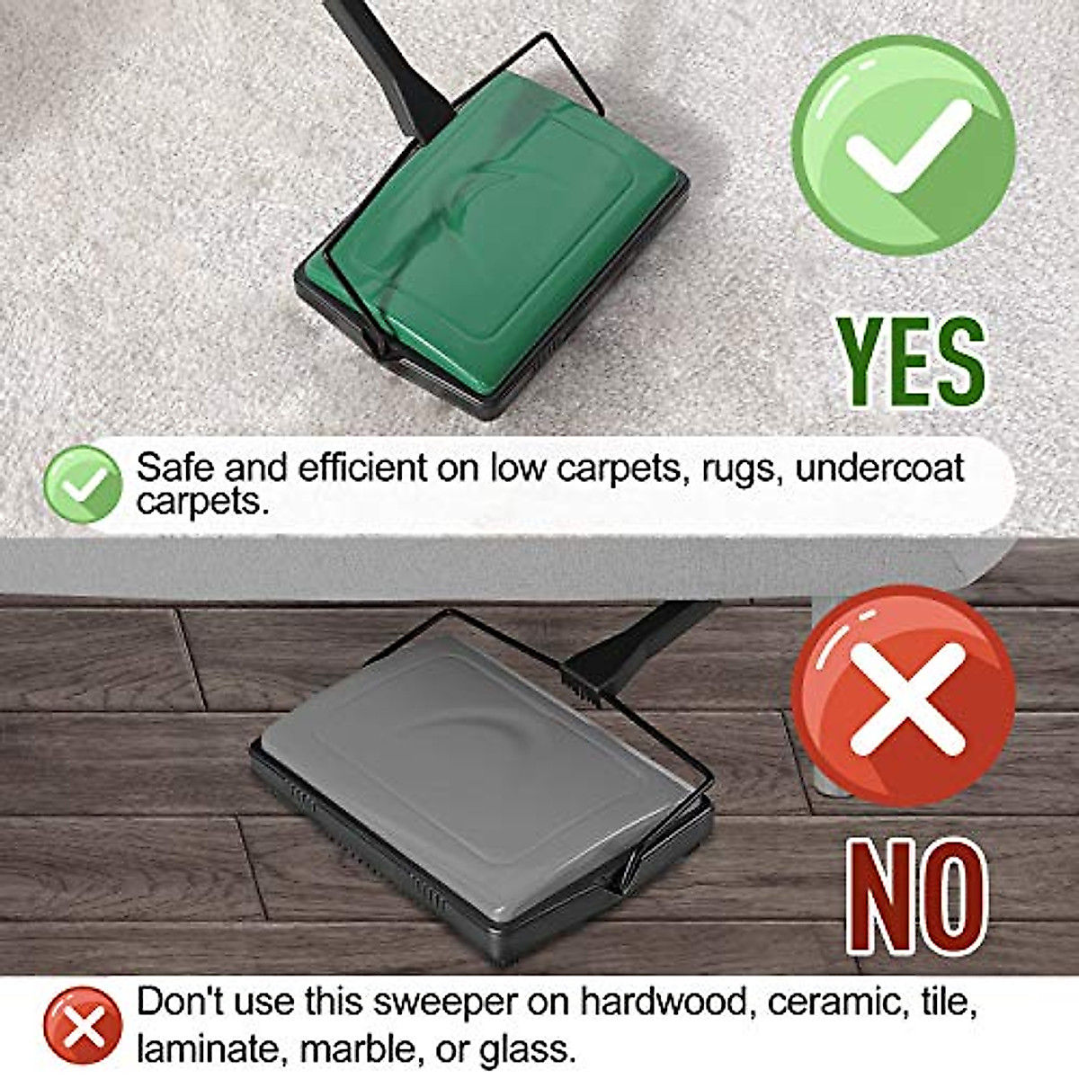 Yocada Carpet Sweeper Cleaner for Home Office Low Carpets Rugs Undercoat Carpets Pet Hair Dust Scraps Paper Small Rubbish Cleaning with a Brush Green