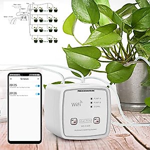 WiFi Drip Irrigation Kit Dual Channel Automatic Watering System for 20 Potted Plants Remotely Control Auto/Manual/Delay Watering Mode via APP Easy DIY Indoor White