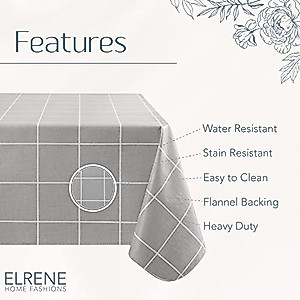 Elrene Home Fashions Windowpane Plaid Water- and Stain-Resistant Vinyl Tablecloth with Flannel Backing, 52 Inches X 52 Inches, Square, Gray