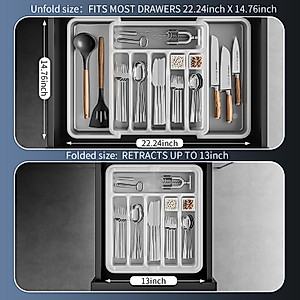 TAELXIID Silverware Drawer Organizer, Expandable Utensil Tray for Kitchen, BPA Free Flatware and Cutlery Holder, Adjustable Plastic Storage for Spoons Forks Knives, Large, Clear