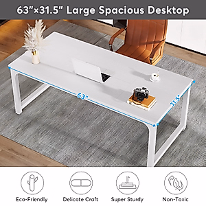 Tribesigns Modern Computer Desk, 63 x 31.5 inch Large Executive Office Desk Computer Table Study Writing Desk Workstation for Home Office, Spliced Desktop, White
