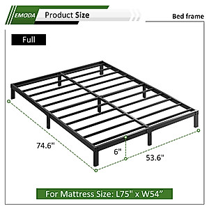 EMODA 6 Inch Full Size Bed Frame Heavy Duty Metal Platform No Box Spring Needed, Easy Assembly Noise Free, Black