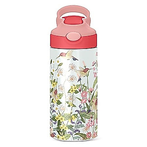 Kigai Hummingbirds Kids Water Bottle, Insulated Stainless Steel Water Bottles with Straw Lid, 12 oz BPA-Free Leakproof Duck Mouth Thermos for Boys Girls