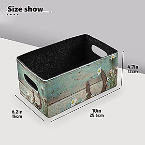 Kcldeci Rustic Rusty Horseshoe and Daisies on Old Wooden Storage Bins Baskets for Organizing, Sturdy Storage Basket Foldable Storage Baskets for Shelves Closet Nursery Toy