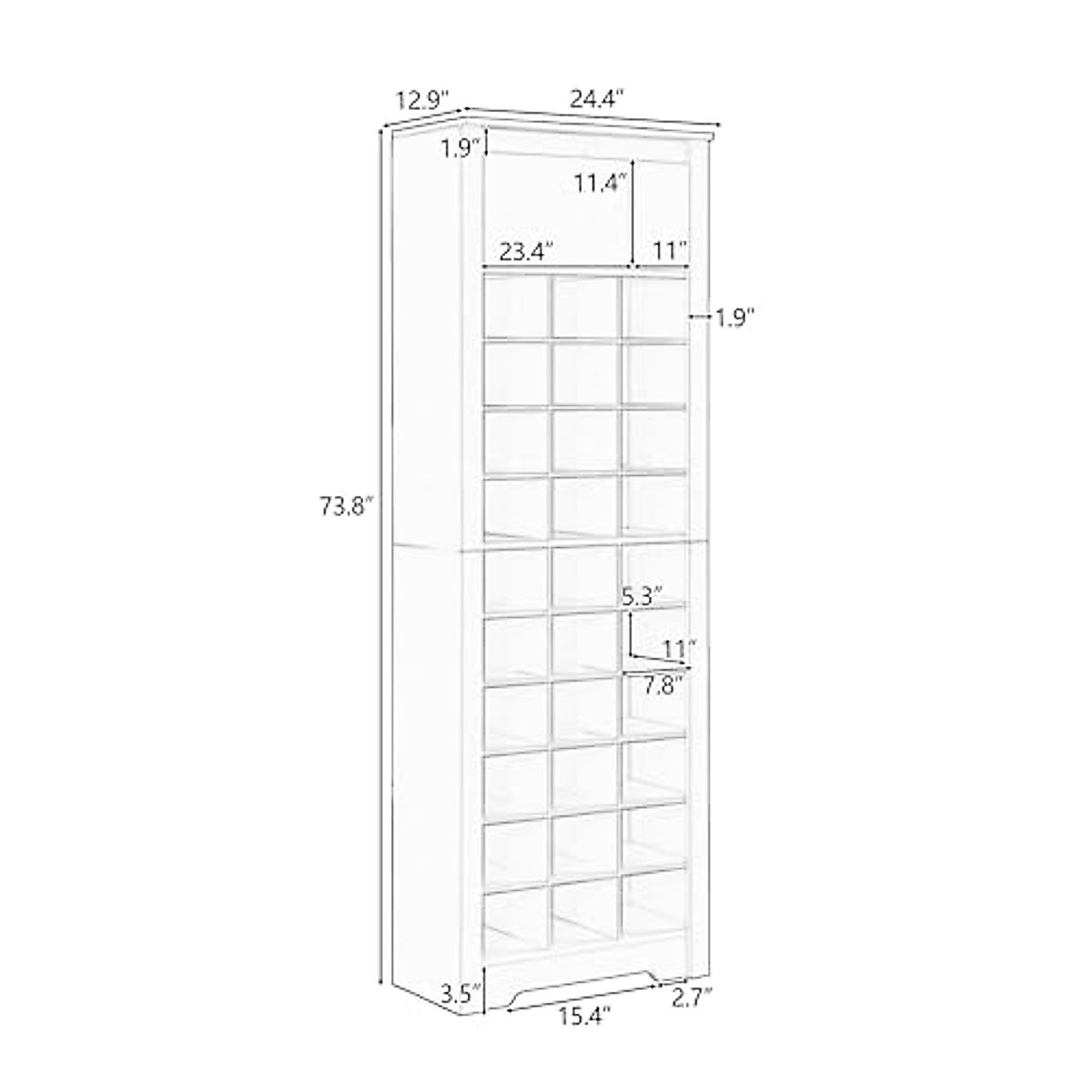 Goohome Stylish Design 30 Shoe Cubby Console, Contemporary Free Standing Tall 10-Tier Shoe Storage Cabinet with Multiple Storage Capacity and Versatile Use for Hallway, Entryway, Space-Saving
