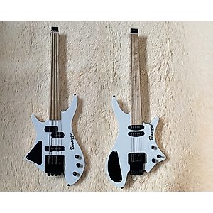 4 String Bass/ 6 String Lead Fretless Headless Tremolo Busuyi Guitar Right (White)